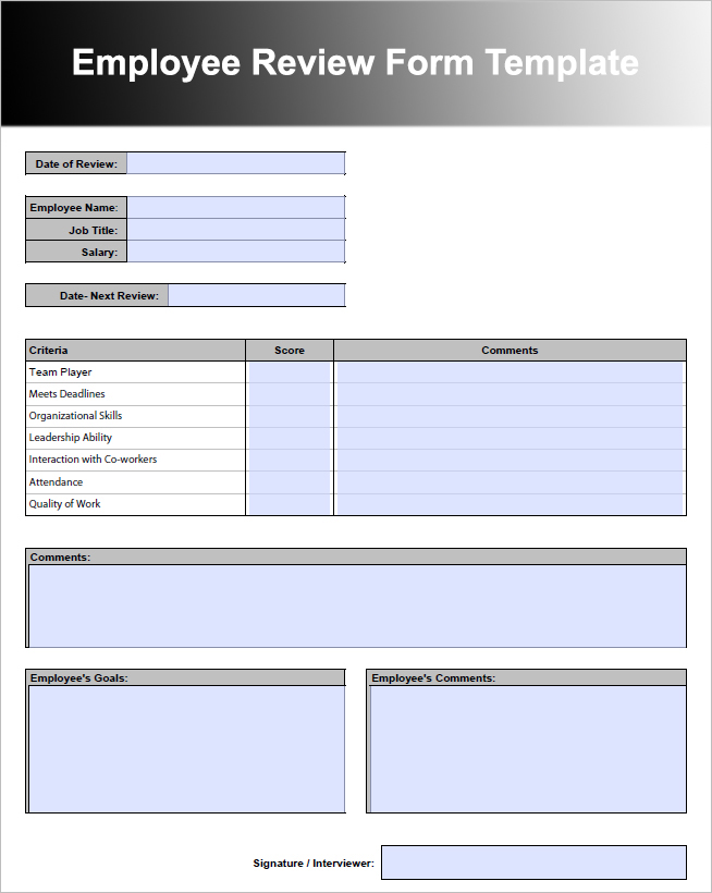 Printable Employee Review Template Word Printable Templates