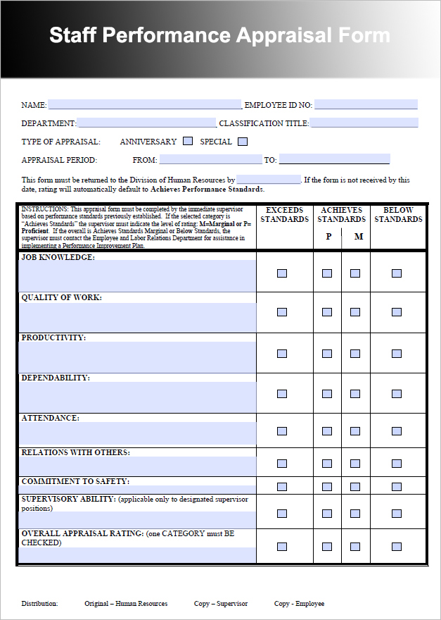 Employee Performance Review Forms Free Printable