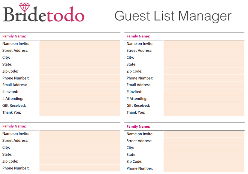 7 Wedding Guest List Template Free Word Excel PDF Formats