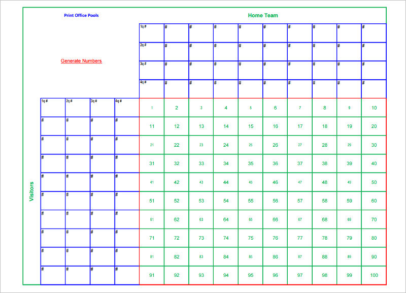 100 Square Football Pool Sheet Super Bowl Board Template - Creative ...
