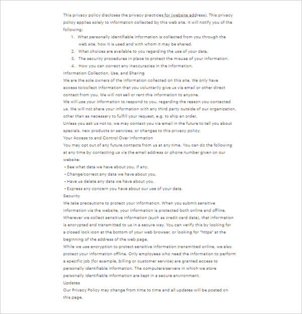 13+ Privacy Policy Templates | Free PDF Samples, Examples