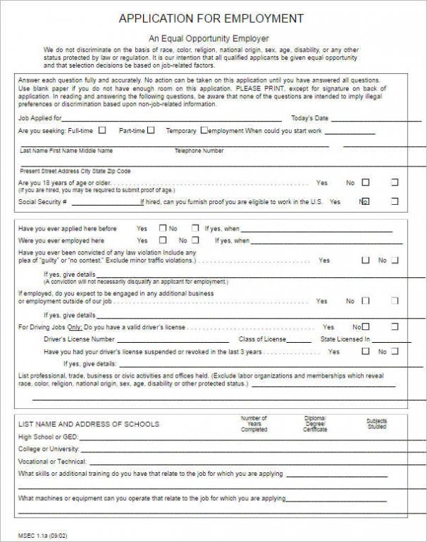 22+ Employment Application Form Template Free Word, PDF Formats