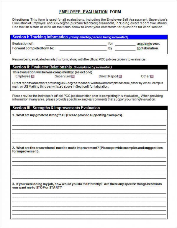 31+ Free Employee Evaluation Forms Templates