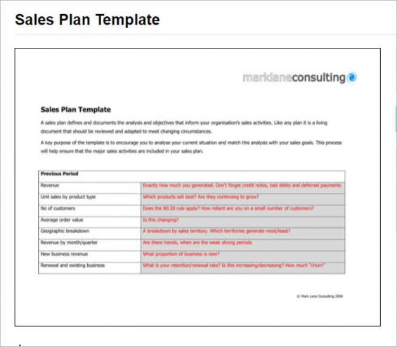 7+ Sales Plan Templates Free Word, Form, PDF Formats