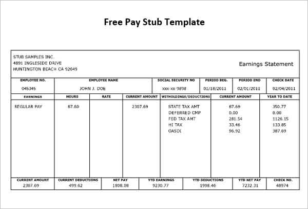 Pay Stub Template Free Download Card Template