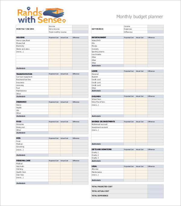 18 Simple Free Monthly Budget Planner Templates PDF Download