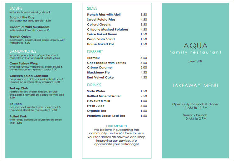 take away menu template - Creative Templates