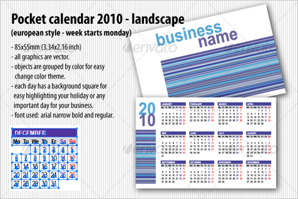 Printable Wallet Calendar Template - Creative Templates