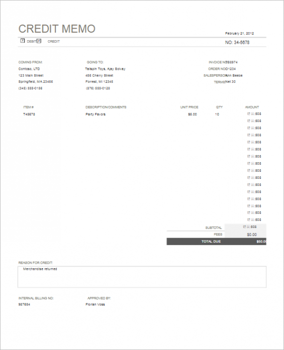Credit Note Template Excel - Creative Templates