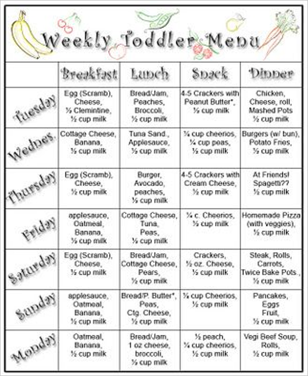 Free Printable Daycare Menus