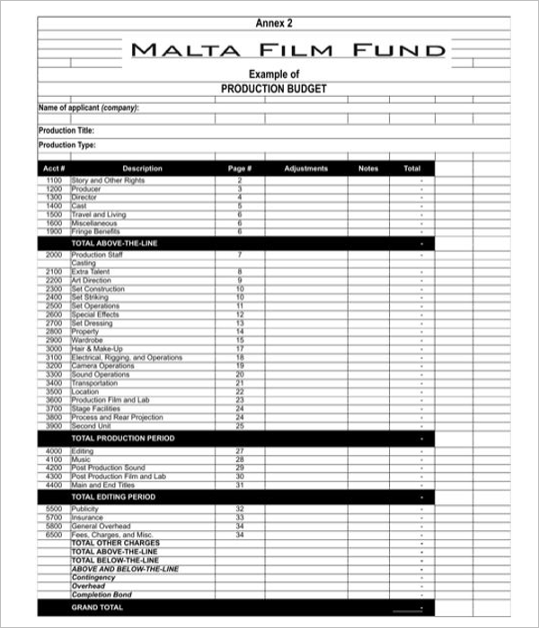 17 Free Film Budget Templates Excel Word PDF Examples