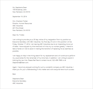 30 Days Resignation Letter Format - Creative Templates