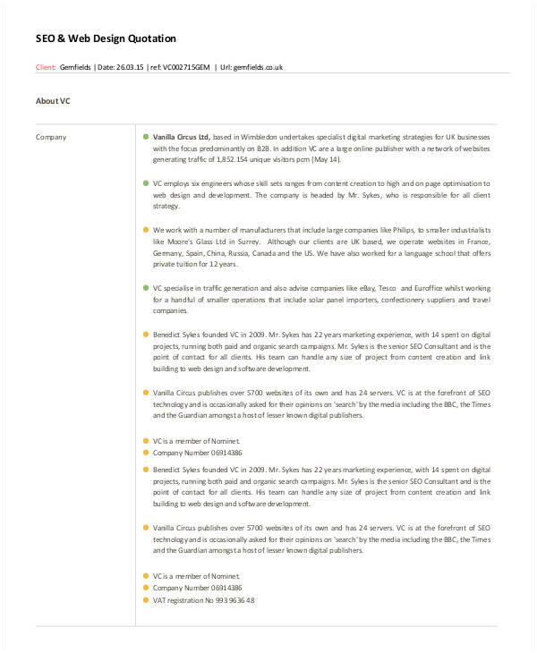 Web Design Quotation Sample PDF - Creative Templates