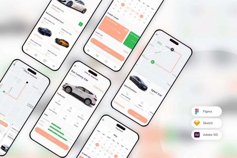 Top 20+ Rental Car Mobile App Designs - UX/UI, Figma,XD,Ai,PS