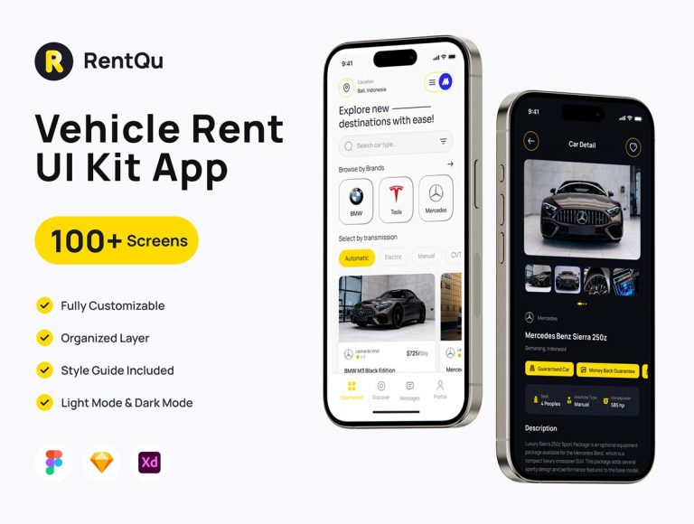 Top 20+ Rental Car Mobile App Designs - UX/UI, Figma,XD,Ai,PS