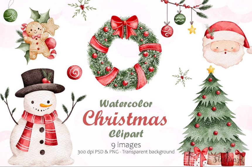 20 + Watercolor Christmas Clipart | Festive Hand-Painted Holiday Designs