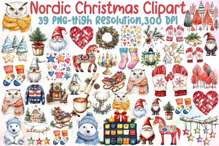 20 + Watercolor Christmas Clipart | Festive Hand-Painted Holiday Designs