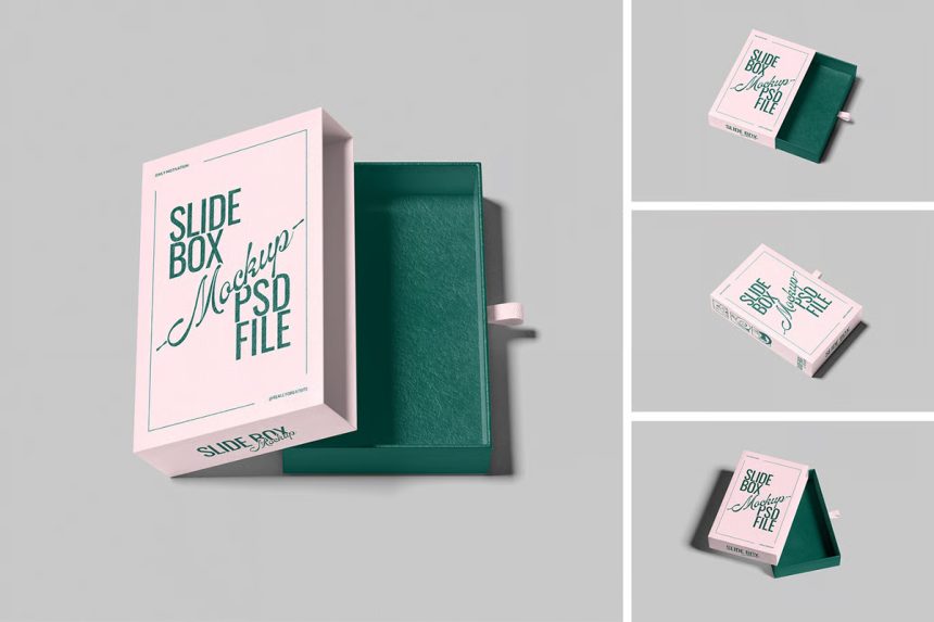 15 + Slide Box Mockups | Realistic Packaging PSD Templates