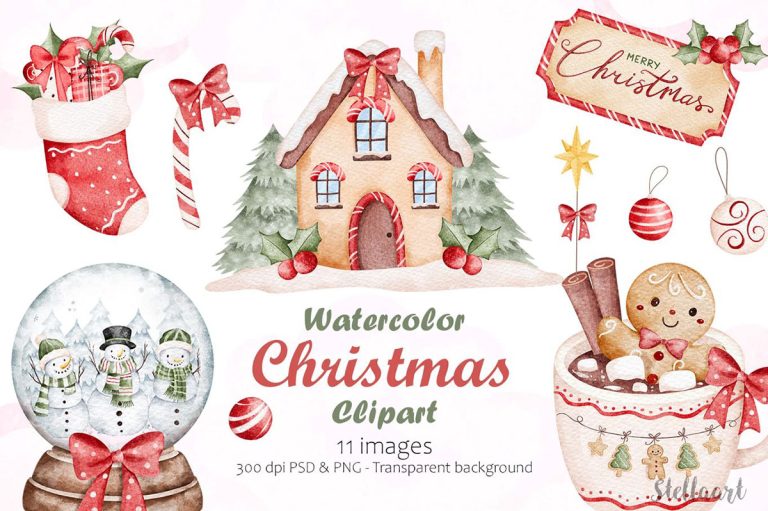 20 + Watercolor Christmas Clipart | Festive Hand-Painted Holiday Designs