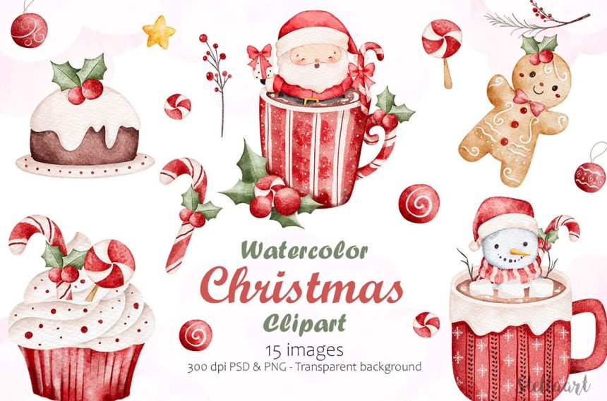 20 + Watercolor Christmas Clipart | Festive Hand-Painted Holiday Designs