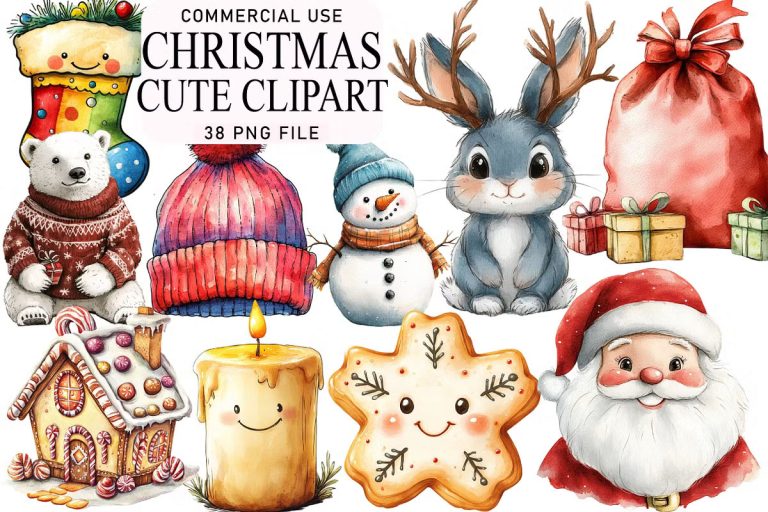 20 + Watercolor Christmas Clipart | Festive Hand-Painted Holiday Designs
