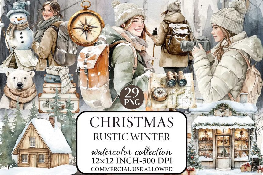 20 + Watercolor Christmas Clipart | Festive Hand-Painted Holiday Designs